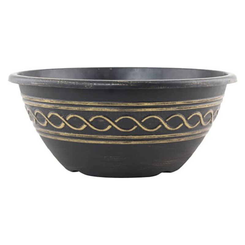 Round Plastic Black and Gold Brush 12 Inch Infinity Bowl Planter